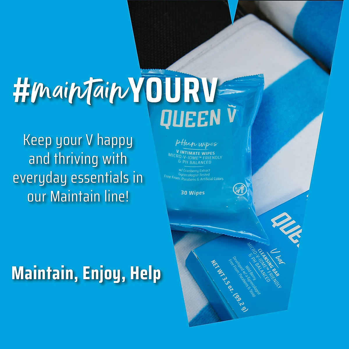 Queen V V Bar- Cleansing Bar, 3.5 oz., pH Balanced, Enriched with Aloe and Rose Water, For Use on External Intimate Area