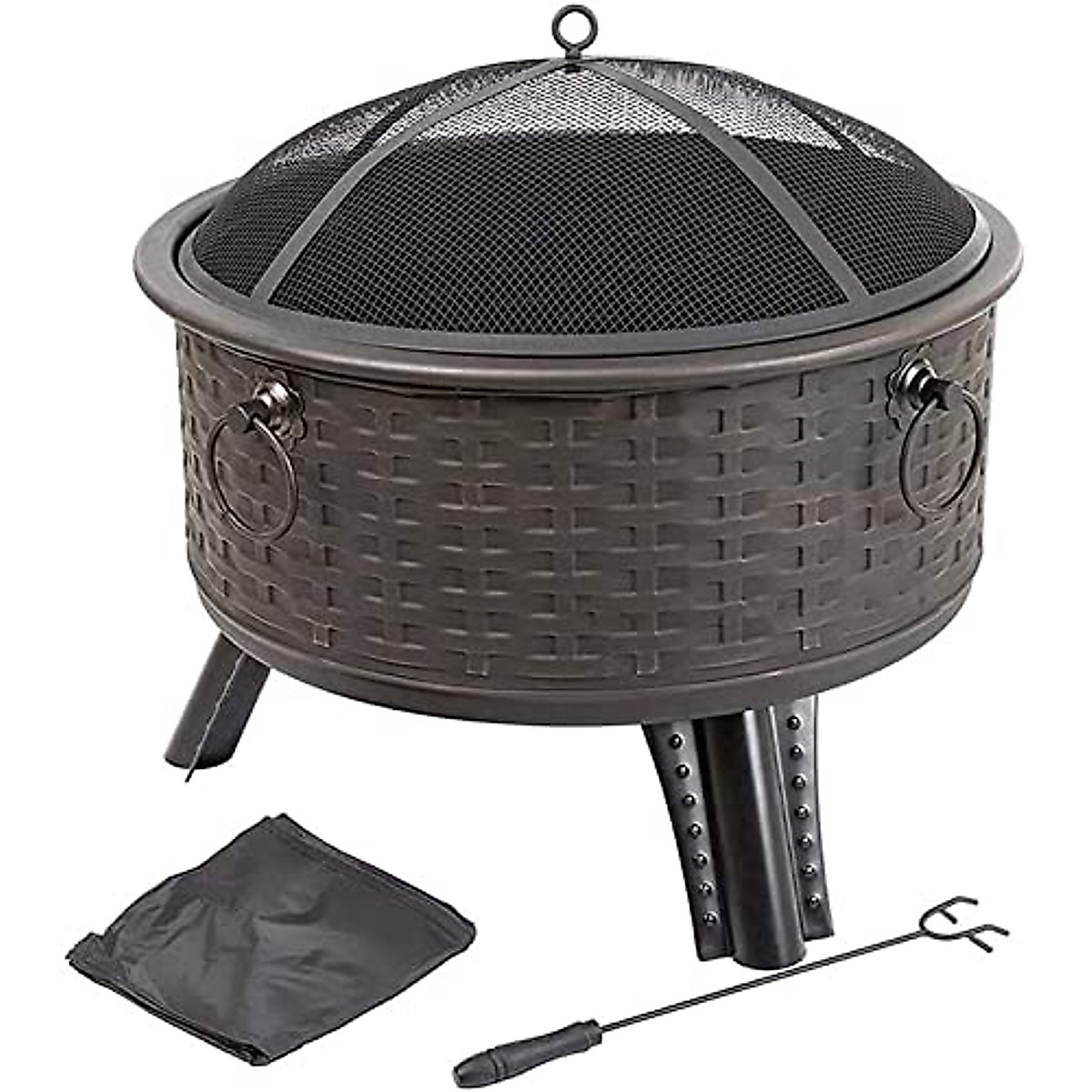 LEAYAN Garden Fire Pit Grill Bowl Grill Barbecue Rack Outdoor Fire Pit, Wood Burning Fire Pit with Spark Screen, Steel Fire Pit, Fire Pits for Outside, Bonfire, Party, BBQ, Patio & Garden, Black