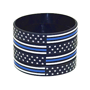 Great 1 Thin Blue Line American Flag Silicone Stretchable Bracelet 4-Pack - Police Law Enforcement