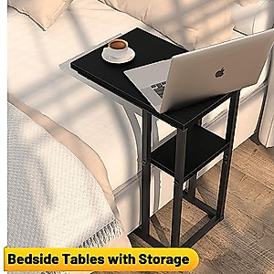 C Table End Table, Sturdy 2 Tier C Shaped Side Table for Couch Sofa Bedside Small Space, C Snack Table TV Tray Record Player Stand Small Tables for Living Room Bedroom, Easy to Assemble, Black