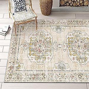 wxnzsl Area Rug 2x3 Washable Non Slip Rugs,Vintage Low Pile Boho Accent Entryway Rug for Living Room Bedroom Kitchen - Beige