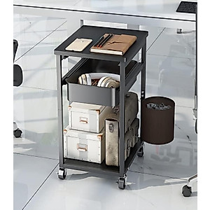LOSTIS Storage Trolley Rolling Cart Utility Cart Metal Kitchen Storage Cart with Lockable Wheels and Trash Basket Rolling Cart Snack Storage Trolley Bedroom Kitchen Storage Cart Rolling Storage Cart