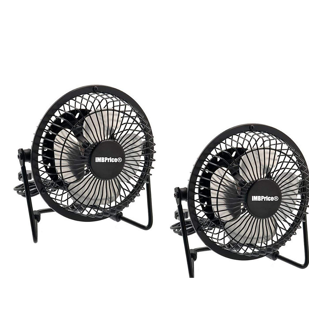 iMBAPrice (Pack of 2) 4" USB Mini Desktop Metal Fan with ON/Off Switch for PC/Laptop (Black)