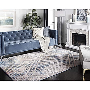 SAFAVIEH Monray Collection Area Rug - 8' x 10', Blue & Multi, Modern Abstract Distressed Design, Non-Shedding & Easy Care, Ideal for High Traffic Areas in Living Room, Bedroom (MNY656E)