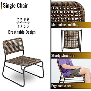 3 Piece Patio Furniture Set, 3 Pieces Patio Bistro Set, Front Porch Chairs Conversation Set, Outdoor Rattan Furniture with Round Table and 2 Armchairs for Lawn, Garden, Pool, Backyard, Black