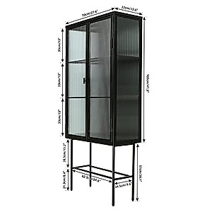 Voohek Display Cupboard, Buffet Server Table Accent Sideboard, Storage Cabinet for Living Room Kitchen, Black