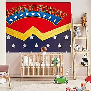 Superhero Birthday Backdrop Banner Red Happy Birthday Theme Party Decorations Super Hero Photography Background Supplies for Woman Girl
