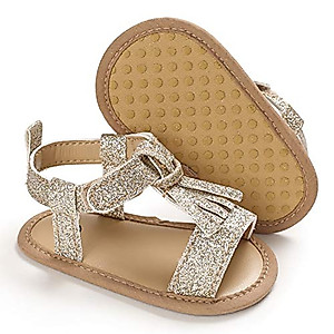 myppgg Baby Girls Summer Tassel Sandals Infant Soft Sole Sparkly Slippers Princess Dress Toddler First Walkers Shoes Gold, 12-18 Months Infant