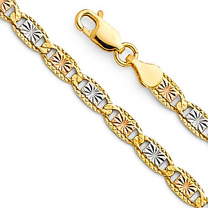 14k REAL Tri Color Gold Solid 3mm Star/Edge Diamond Cut Chain Bracelet with Lobster Claw Clasp - 7.5"