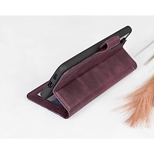 HARDISTON Wallet Case Compatible with Samsung Galaxy S21 Ultra, Handmade Genuine Leather, Detachable Magnetic Flip Cover with Card Holders, Horizontal Kickstand (Purple)