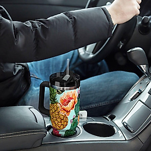 Yasala Car Tumbler with Handle Cactus Pineapple Travel Mug Coffee Cup Insulated Beverage Container Mega Cup for Hot Cold Drinking Thermos Water Bottle Cupholder Friendly 40 oz