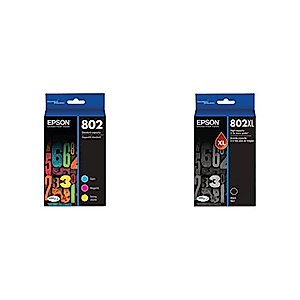 Epson T802520 DURABrite Ultra Color Combo Pack Standard Capacity Cartridge Ink & T802XL120 DURABrite Ultra Black High Capacity Cartridge Ink