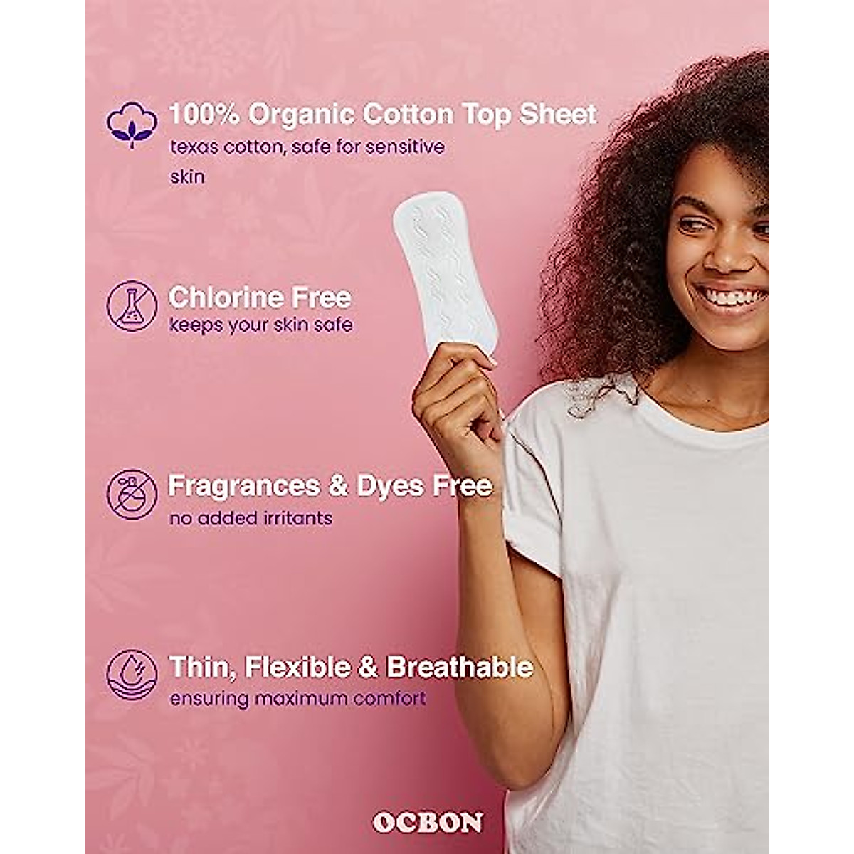 OCBON Ultra Thin Sanitary Pantyliners (Regular, 15.5cm, 40 Counts) - Ultra Thin, Unscented 100% Organic Cotton Panty Liners for Women. Chemical-Free, Extra Soft, Ideal for Sensitive Skin.