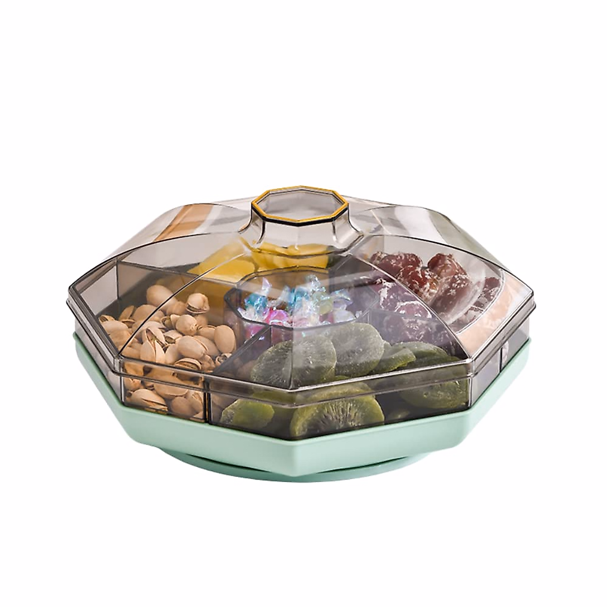 Easy Essentials Food Storage Container Bins, Divided Lazy Susans Turntable Organizer Bins Appetizer Tray, Round Reusable Snack Containers for Compartment Round Plastic Food Storage (Green)