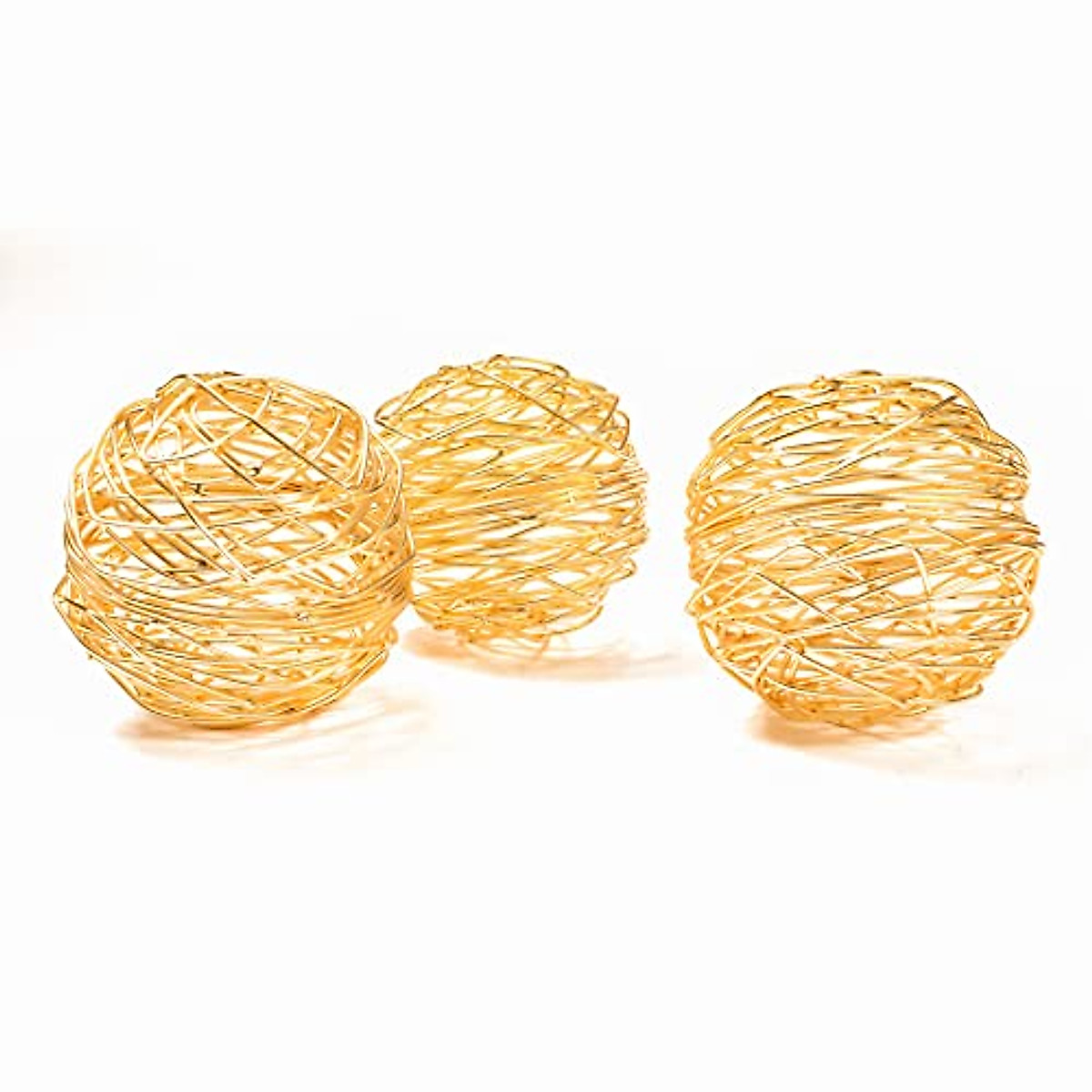 Alpha Living Home Gold Metal Band Decorative Dining Ball Set of 3 - Geometric Sculptures, Metal Sphere Decorative Ball, Decorative Balls for Centerpiece Bowls, Orbs Decorative Balls - 4.5 Inches