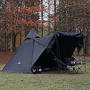 Wolf Walker Camping Tent for 4-5 Person Teepee Indian Tent with Windproof Belt Double Layers Waterproof Sunscreen Shelter Anti-UV Pyramid Spire Yurt Tents for Outdoor Family Hunting Black