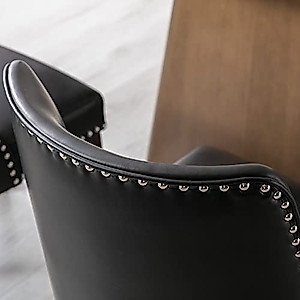 Kmax Leather Dining Chairs Set of 6 Upholstered Side Chairs Farmhouse Accent Chairs with Nailhead Wood Legs for Dining Room Guest Room Restaurant, Black