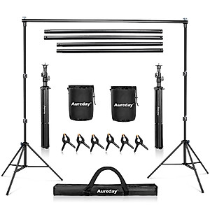 Aureday Backdrop Stand, 8.5x10Ft Adjustable Photo Backdrop Stand Kit with 4 Crossbars, 6 Background Clamps, 2 Sandbags, and Carrying Bag for Parties/Wedding/Photography/Festival Decoration