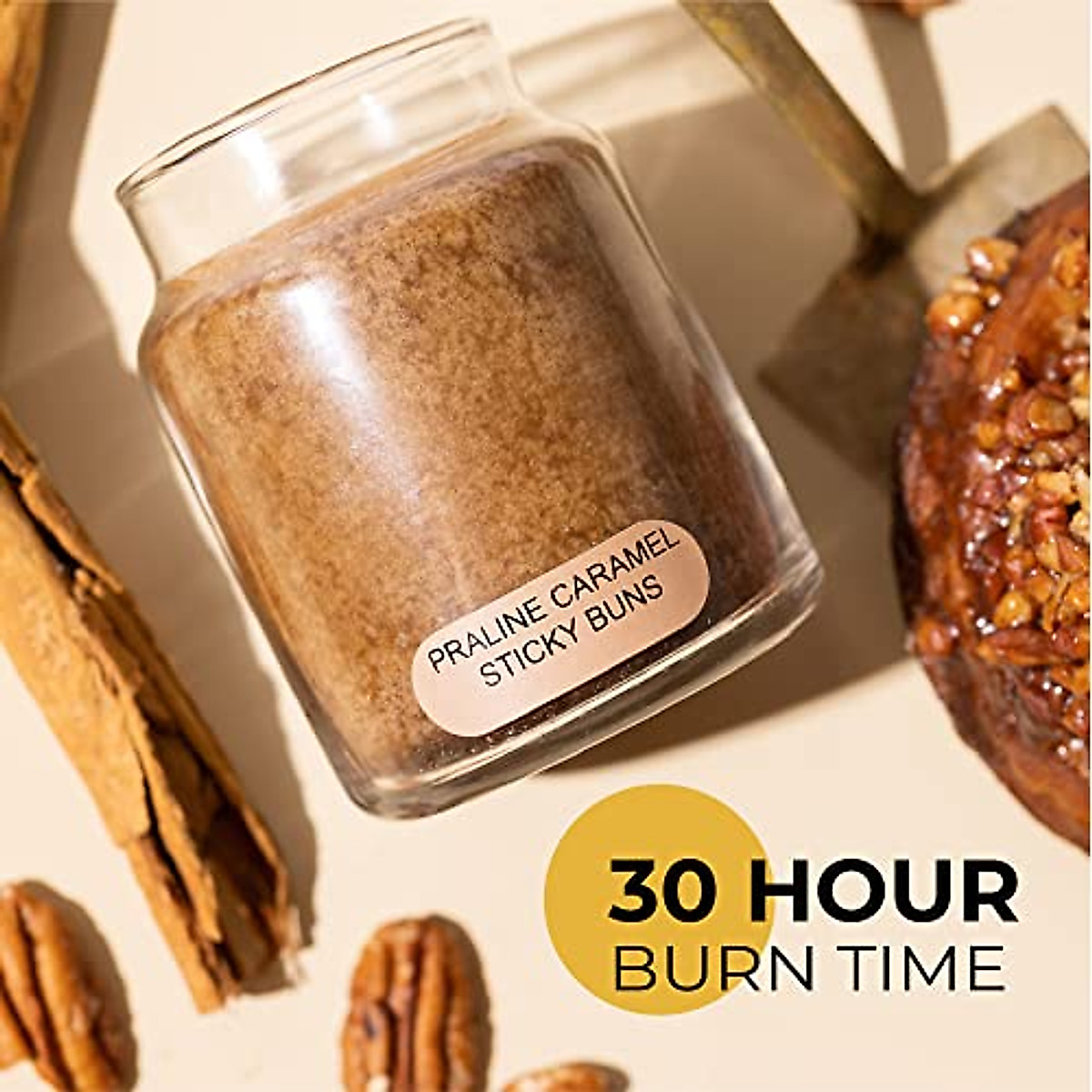 A Cheerful Giver - Praline Caramel Sticky Buns Baby Scented Glass Jar Candle (6oz) with Lid & True to Life Fragrance Made in USA