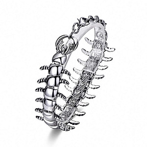 Unisex Silver Color Polished Large Centipede Stainless Steel Bracelet Party Accessories for Rapper Rock Biker Animal Lover Jewelry Christmas Birthday Friendship Good Luck Charm Prop Gothic Punk
