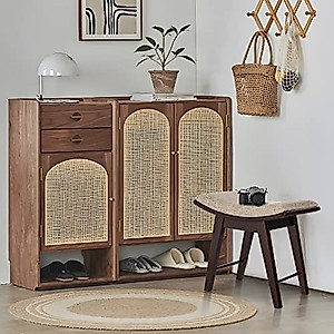 Iwell Vanity Stool with Rubberwood Legs, Vanity Bench, Vanity Seat with Padded Cushion, Capacity 330lb, Makeup Dressing Stool for Bedroom, Brown