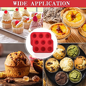 2PCS Silicone Muffin Pans Non-Stick Cupcake Pan 6 Cup Mini Muffin Pan,Reusable Muffin Baking Silicone Mol ds,Muffin Tin For Muffin,Cupcake,Brownie,2 Trays Overlapped(Red,size:9.45x6.5x1.57inch)