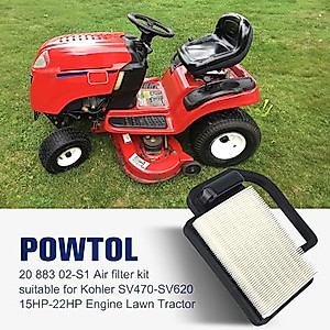 Powtol 20 083 02-S Air Filter+52 050 02-S Oil Filter fits Kohler Courage 15 16 17 18 19 20 21 22 HP YTH21K46 YTH20K46 Engines KH-20-083-02-S KH-20-883-02-S1