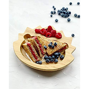 Bamboo Baby Plate with Suction - Kids and Toddler Suction Cup Plate for Babies, Non-Toxic All-Natural Bamboo Baby Food Plate Stays Cool to The Touch for Baby-Led Weaning (Hedgehog-Green)