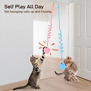 Potaroma Hanging Fluffy Cat Catnip Ball Toys 3 Pcs with Bell, Interactive Cat Teaser Retractable, Cat Toys Indoor Kitten Play Chase Exercise Physical Stimulation
