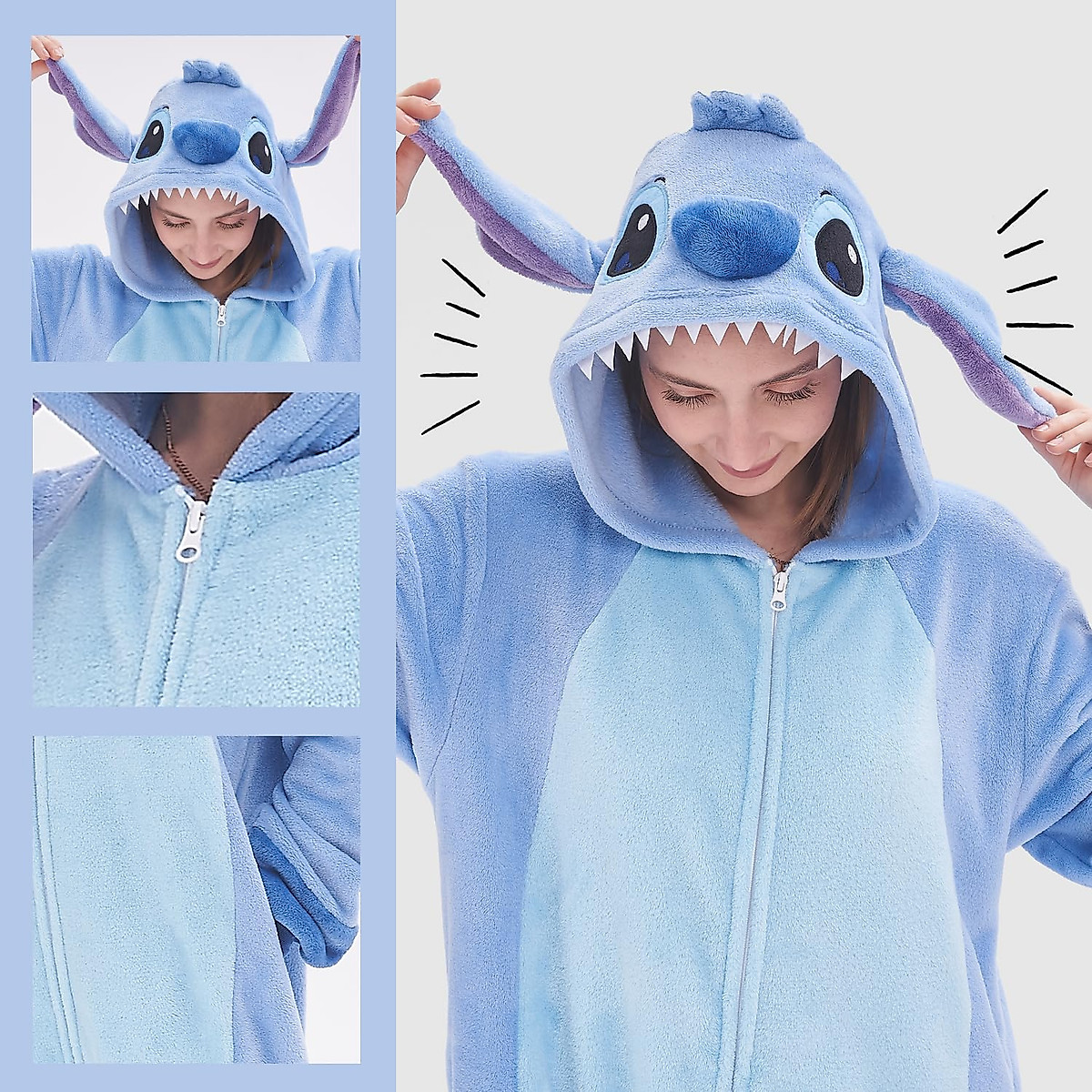 GONAAP Unisex Adult Stitch Onesie Pajamas Animal One Piece Costume Cosplay Sleepwear (Stitch, 9-10Years)