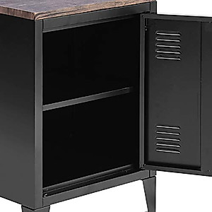 FurnitureR Metal Locker Storage Nightstand for Boy Teens Bedroom with Wood Top/Door 2 Tier Shelves Removable