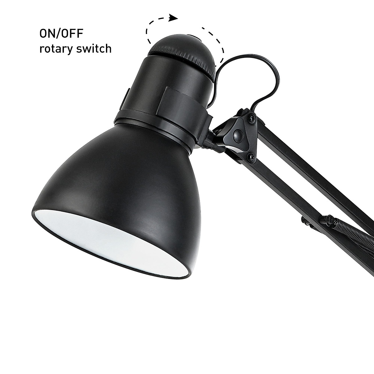 Globe Electric 5698601 28" Heavy Base Top Moving Spring Balanced Swing Arm Desk Lamp, Black, On/Off Rotary Switch on Shade, Home Office Accessories, Lamp for Bedroom, Home Décor, Home Improvement