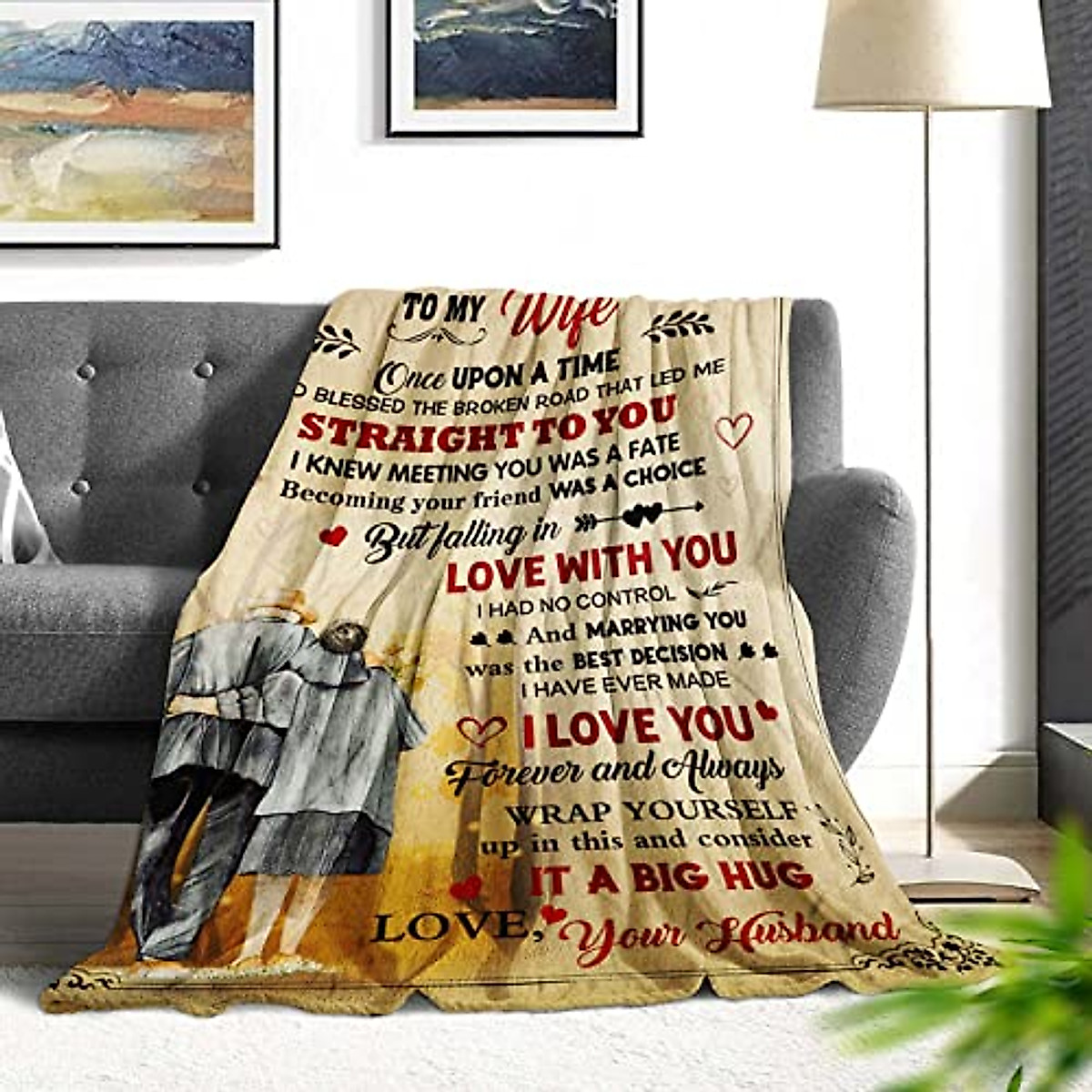VXDRZGT Wedding Anniversary Romantic Gift for Her Blanket, Mothers Day Birthday Gifts for Wife, Wife Gifts from Husband, Best Wife Birthday Gift Ideas, to My Wife Flannel Throw Blanket 60 x 50 inch