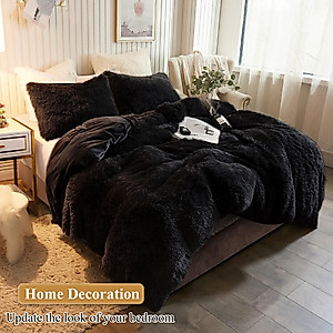 XeGe Faux Fur Throw Pillow Cases Plush Shaggy Ultra Soft Pillow Cover Fluffy Crystal Velvet Decorative Pillowcases Zipper Closure,Set of 2 (Standard, Black)