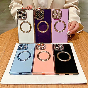 Misscase for iPhone 13 Pro Max Magnetic Case Compatible with MagSafe,Full Protection Square Case with Camera Lens Protector Anti-Scratch Dust-Proof Net Case for iPhone 13 Pro Max Night Purple