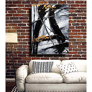 Yihui Arts Canvas Wall Art Decor Hand Painted Black and White Abstract Painting Large Art Pictures Modern Artwork for Living Room Bedroom Office Decor (24x36IN)