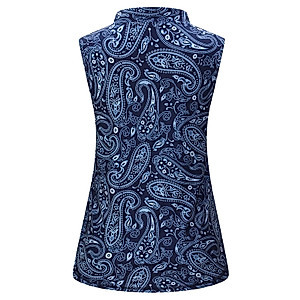 Viracy Yoga Tops for Women, Womans Paisley Summer Tank Top 1/4 Zipper Sweat Absorption Sleeveless Working Out Shirts Stylish Cute Dry Fit Active-wear,Navy Blue-XL