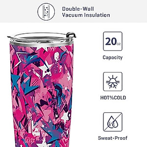 sanluoli Graffiti Art Stars Red Absttract Stainless Steel coffee cups with Straw Lid travel coffee mug for Water, Iced Tea or Coffee reusable vacuum insulated tumbler with lid 20 OZ