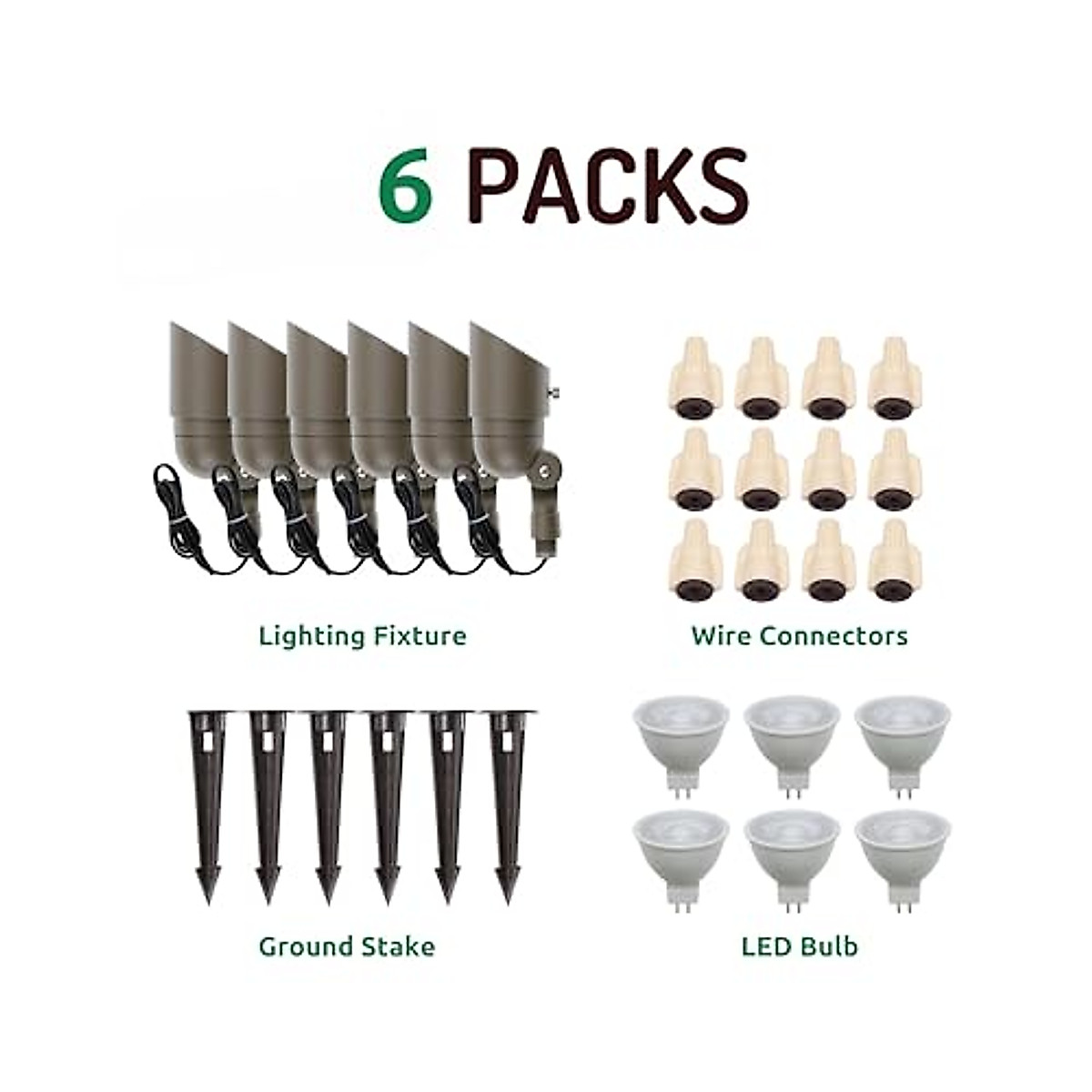 Lumina 4W LED Landscape Lights Cast-Aluminum Waterproof Outdoor Low Voltage Spotlights for Walls Trees Flags Light with Warm White 4W MR16 LED Bulb and ABS Ground Stake Bronze SFL0104-BZLED6 (6PK)