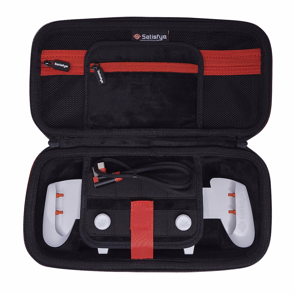 Satisfye - ZenGrip Go Elite Bundle (Lite), Accessories Compatible with Nintendo Switch Lite - Bundle Includes: Grip, Elite Case, Low Profile A-C USB Cable. Bonus: 2 Thumbsticks (Gray)