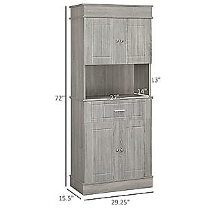 HOMCOM 72" Kitchen Buffet with Hutch, Freestanding Pantry Cupboard with Utility Drawer, 2 Door Cabinets and Countertop, Grey Wood Grain