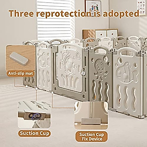 IFLETH Baby Fence Folddler Toddler Playpen Kids Safety Play Center Yard Baby Playpen, Adjustable Shape, Portable Design for Indoor Outdoor Use (22 Piece Set, White+Grey)