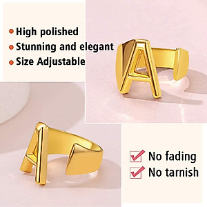 FindChic Initial Ring, Gold Letter Ring, Alphabet S Statement Adjustable Open Rings for Women, Stackable Ring 18K Gold Plated Wedding Band Rings Jewelry Gift