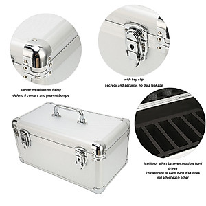 3.5in Hard Drive Box, Hard Drive Storage Box with 10 Bays, HDD Storage Box Suitcase for 3.5inch Hard Drives, Double (Silver)