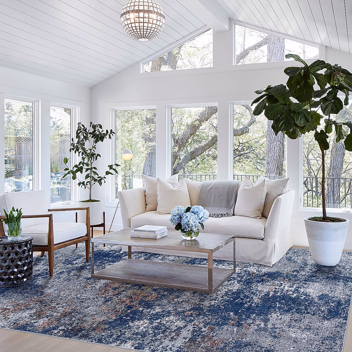 Area Rugs 9x12 Living Room: Large Machine Washable Area Rug with Non Slip Backing Non Shedding Abstract Stain Resistant Carpet for Bedroom Dining Room Nursery Home Office - Blue