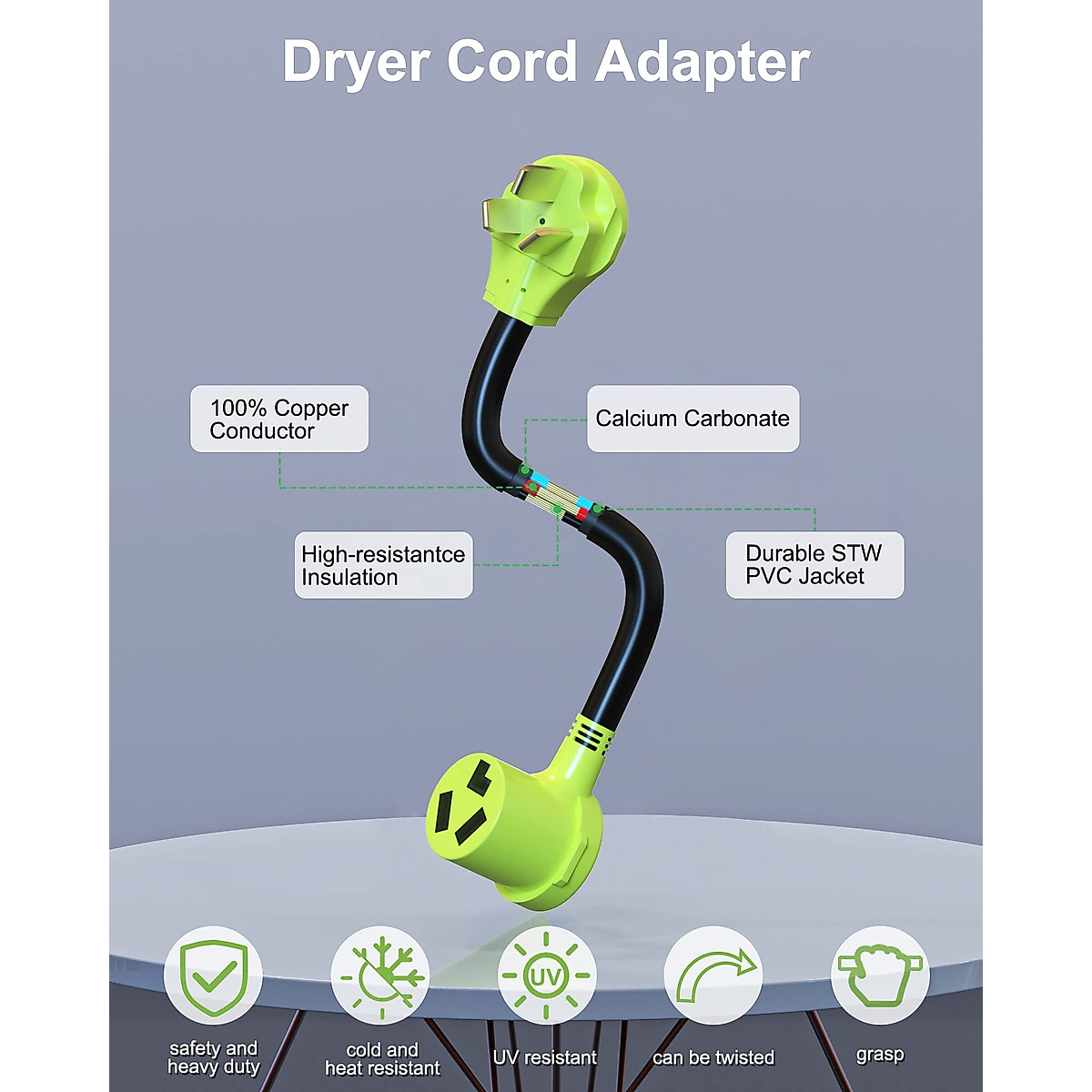 Dryer Adapter 3 Prong to 3 Prong, NEMA 10-50P Male to 10-30R Female Adapter, 1.5FT 3 Prong Dryer Adapter Plug for 50 Amp and 30 Amp, RV EV Generator Stove Plug Adapter STW 10/3 AWG(125/250V)