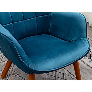 Roundhill Furniture Leiria Contemporary Silky Velvet Tufted Accent Chair with Ottoman, Single, Blue