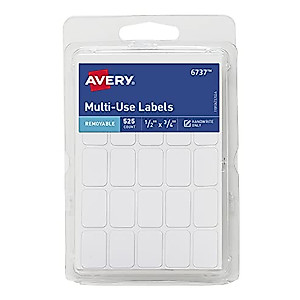 Avery Removable Labels, Rectangular, 0.5 x 0.75 Inches, White, Pack of 525 (6737)
