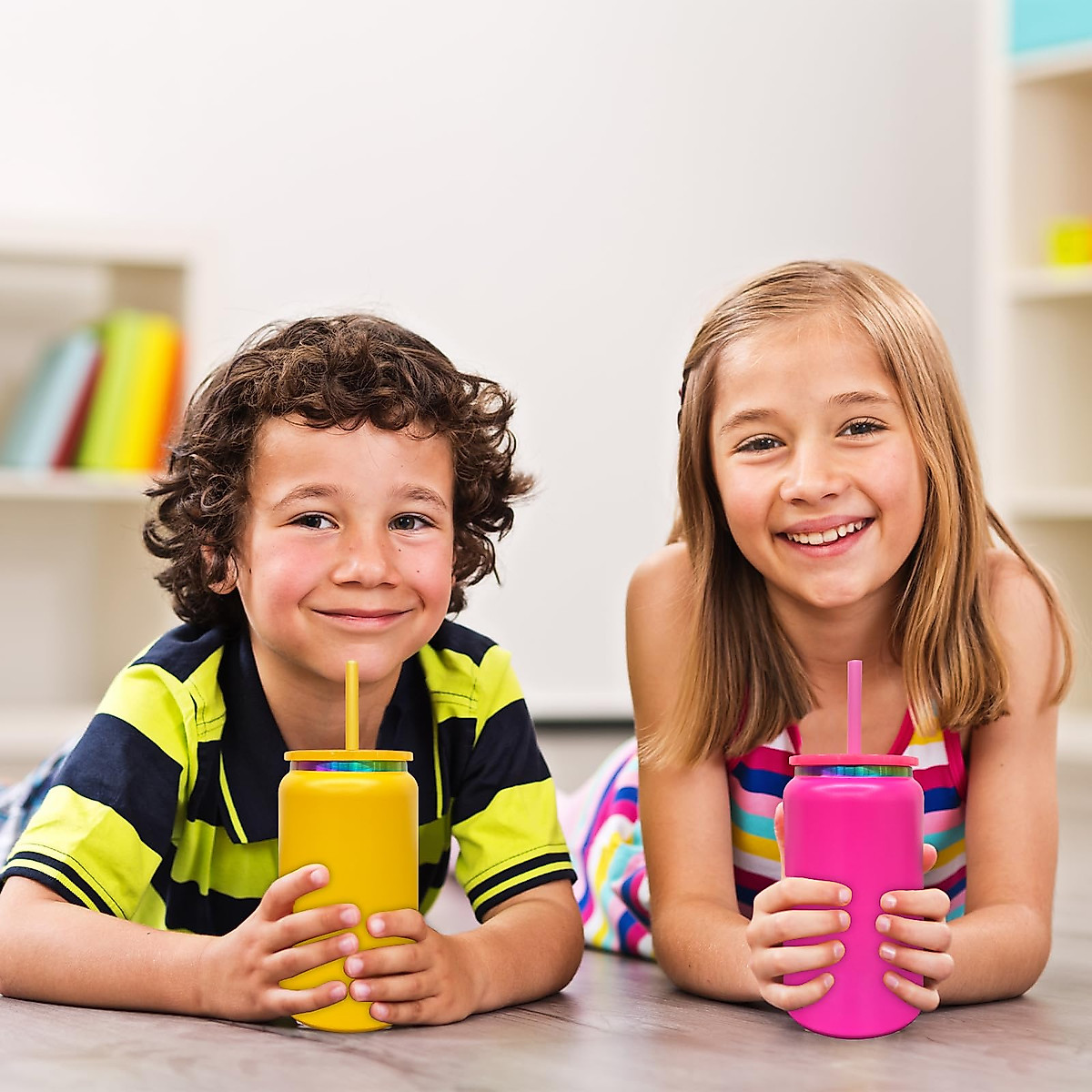 Glass Cups with Lids and Straws, 16 oz Stainless Steel Cups, Insulated Skinny Tumbler, Powder Coated Travel Mugs for Laser Engrave, Iced Coffee Cup for Smoothie Water DIY Gift (Orange,1 pack)