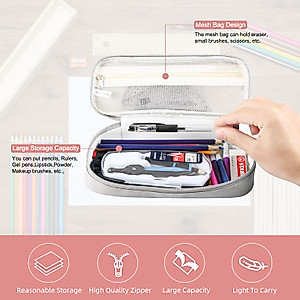 LOPURS Large Capacity Pen Box, Aesthetic Pencil Pouch with Zipper Compartments, Portable Stationery Box for Teen Boys Girls Adults (Grey, 9" Lx3.9 Wx1.9 H)